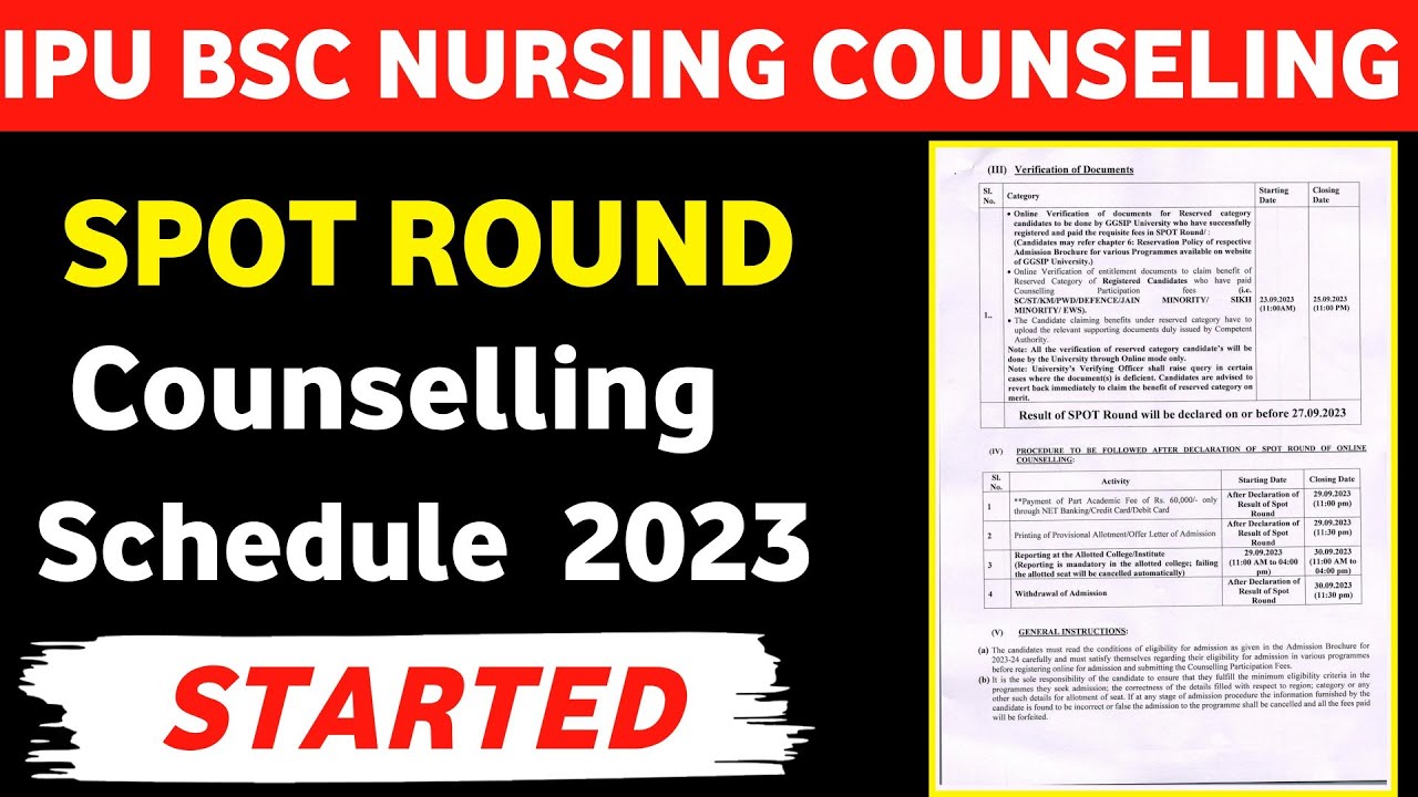 🔥 IPU Bsc Nursing Spot Round Counselling Schedule || IP University Bsc ...