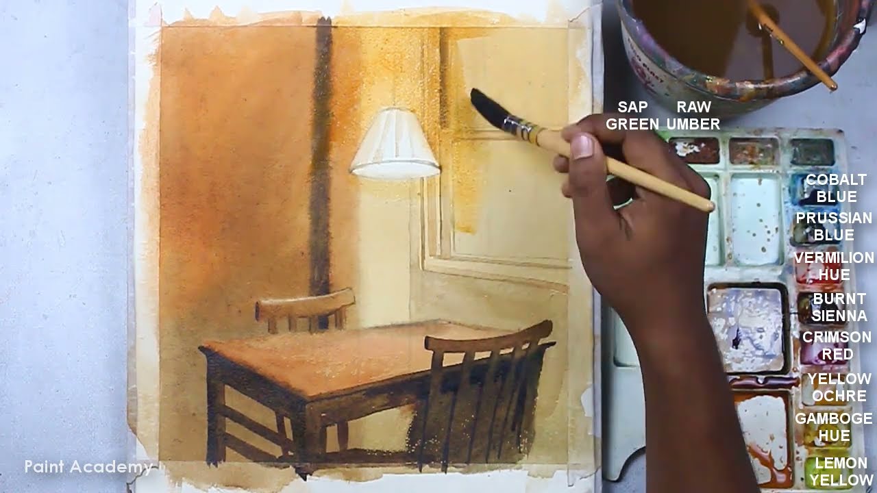 Night light Watercolor Tutorial - How to Paint Night Room in Watercolor step by step | Supriyo ...
