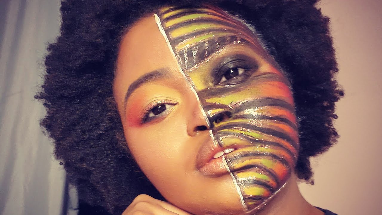 Halloween Half Tiger Mask Makeup w/ Eyeshadow - YouTube