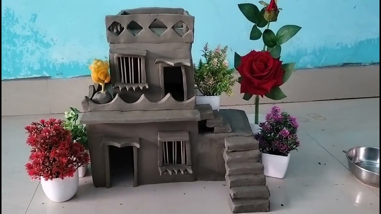 Miniature clay house design || how to make a small house || - YouTube