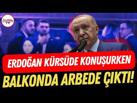 Erdoğan kürsüde konuşurken balkonda arbede çıktı I O anlar böyle görüntülendi...