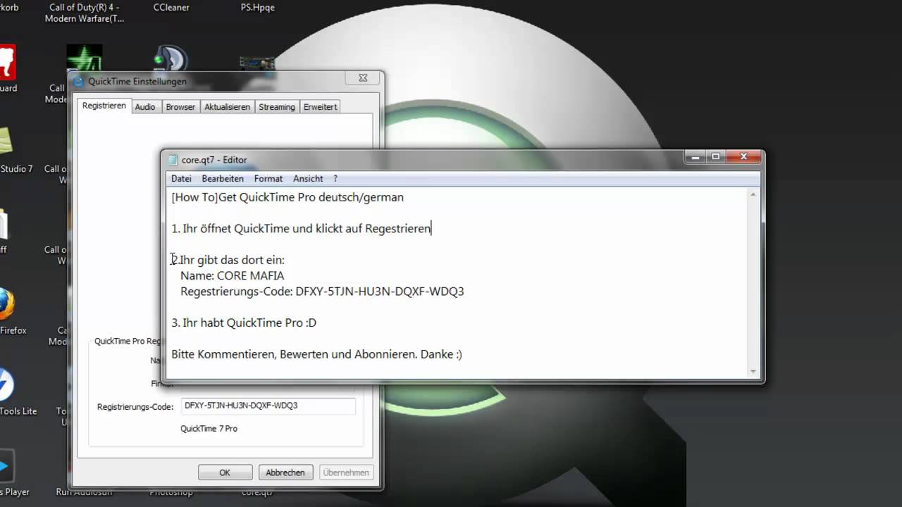 [How To] Get QuickTime 7 Pro For Free deutsch/german HD - YouTube