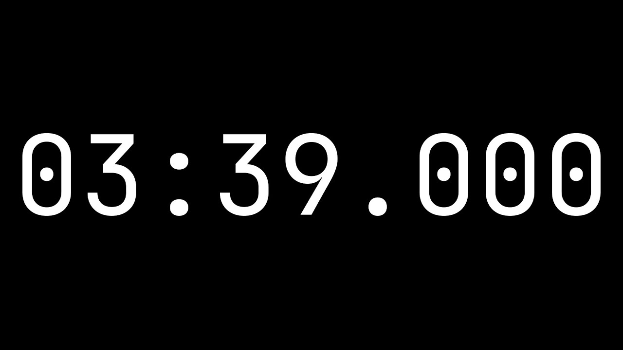 Countdown timer 3 minutes, 39 seconds [03:39.000] - White on black with ...