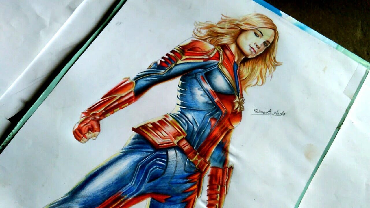 How To Draw Captain Marvel । Drawing Captain Marvel - YouTube