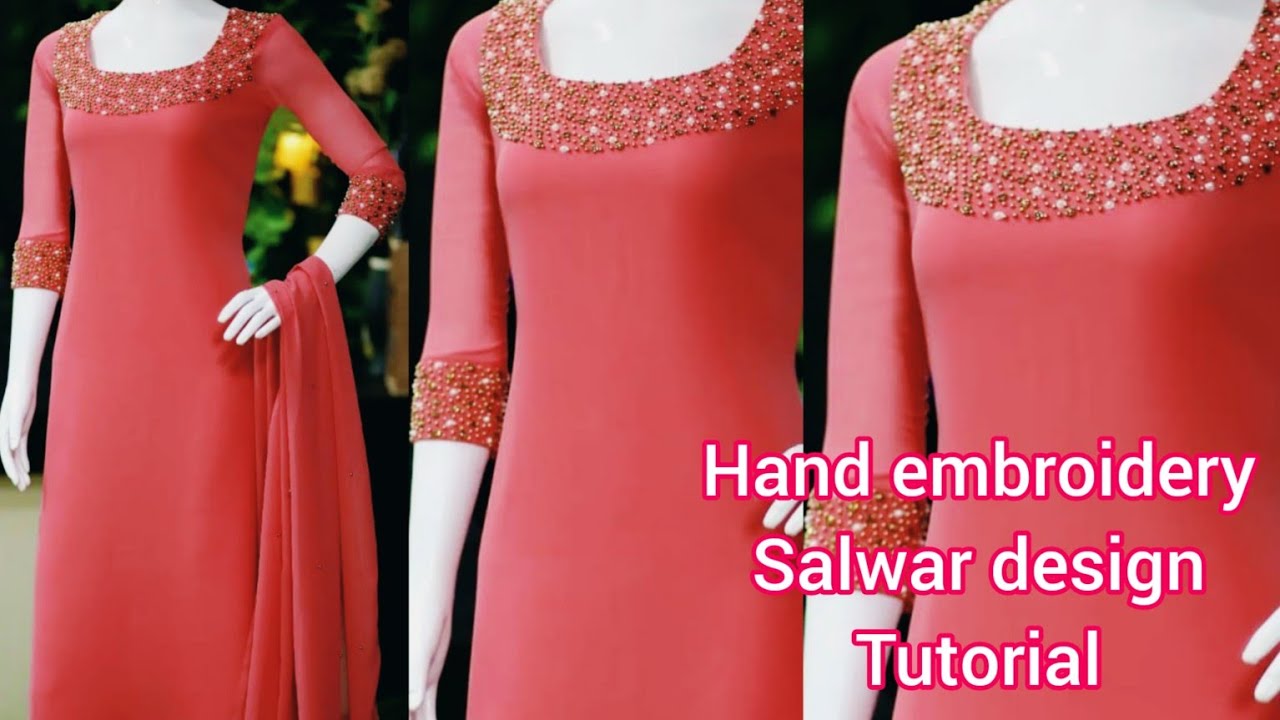 very easy hand embroidery Salwar design tutorial for beginners ...