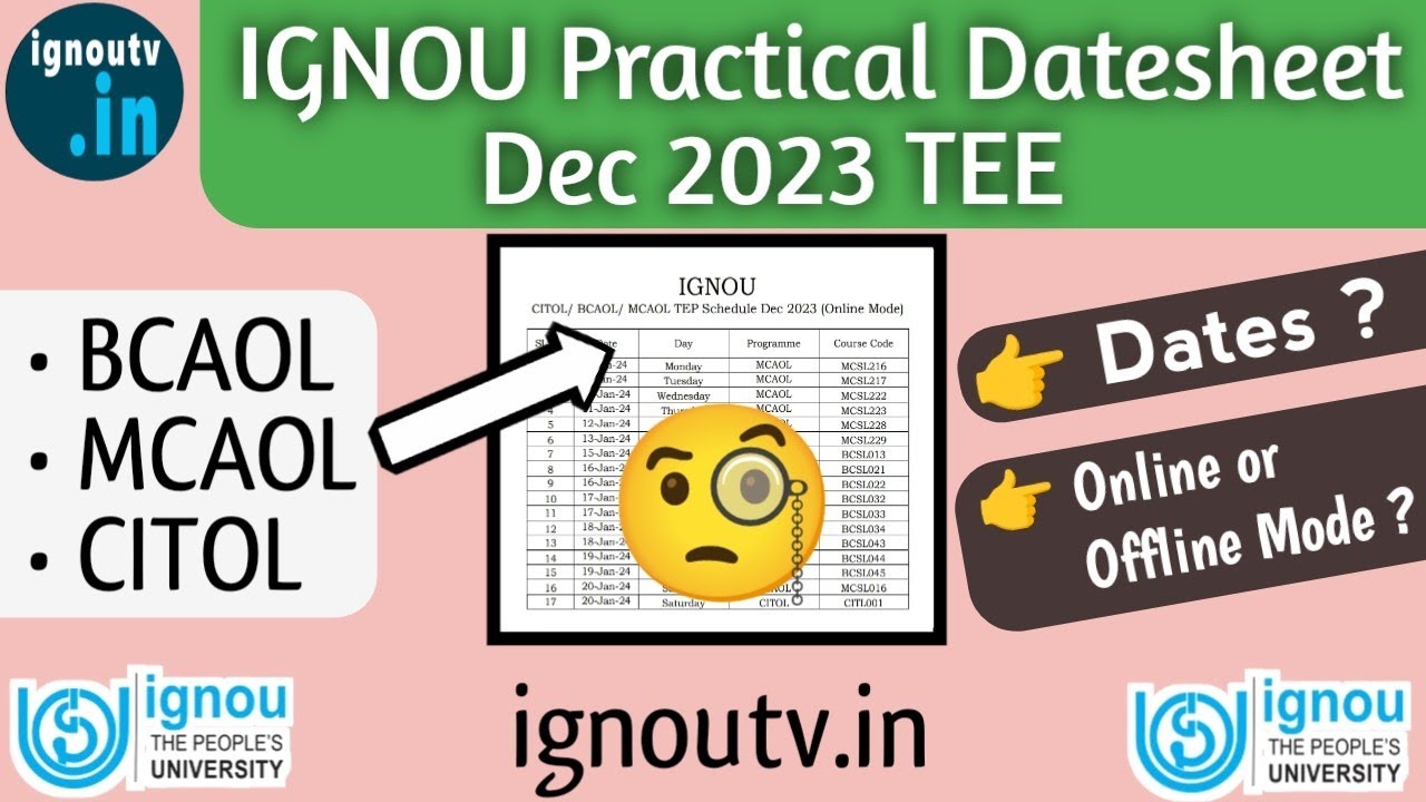 IGNOU Online Practical Examination Datesheet RELEASED for BCAOL, MCAOL ...