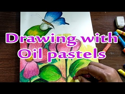Garden with flowers and butterfly oil pastels drawing - YouTube