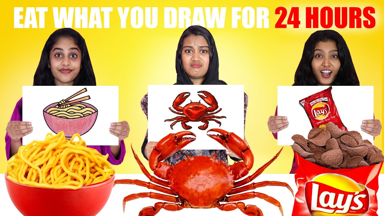 EAT WHAT YOU CAN DRAW FOR 24 HOURS CHALLENGE 🤩 | വരക്കുന്നത് മാത്രം ...