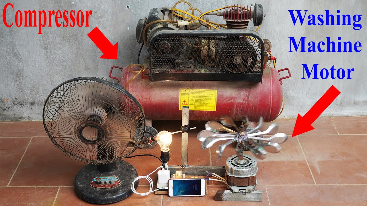 I Turn An Air Compressor Into A Wind Turbine Generator 220V - YouTube