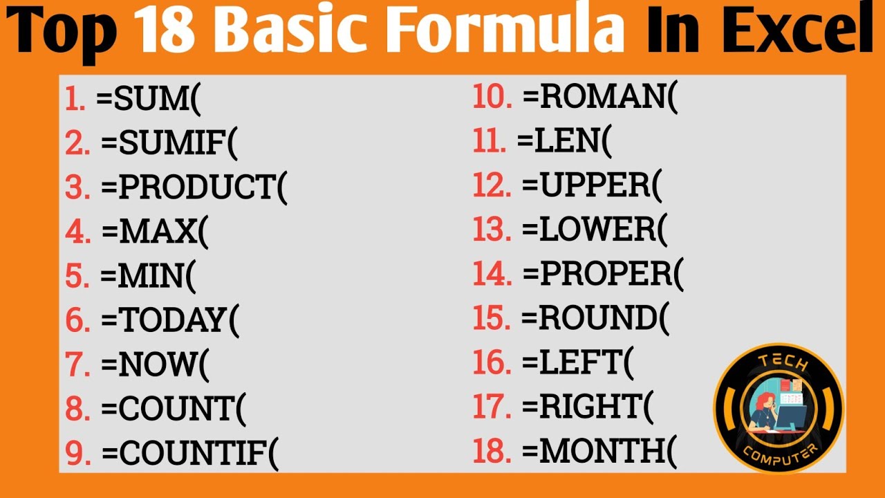 📌 Top 18 Basic Formula in Excel | Excel Formulas for Beginners - YouTube