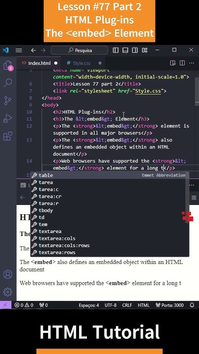 Html Tutorial Lesson 77 Html Plug Ing The Embed Element Part 2 Html5 Htmltutorial Js