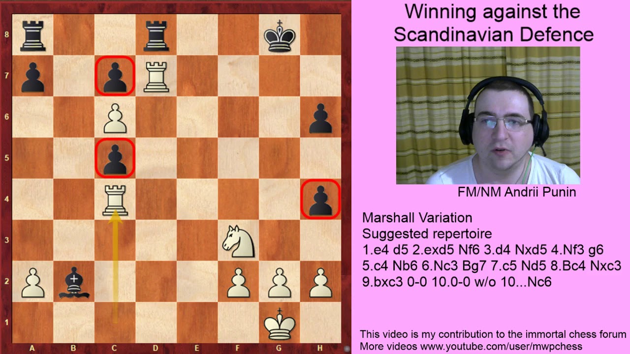 Chess - Scandinavian (for white) - 2.exd5 Nf6-4...g6 5.c4 Nb6 6.Nc3 Bg7 ...