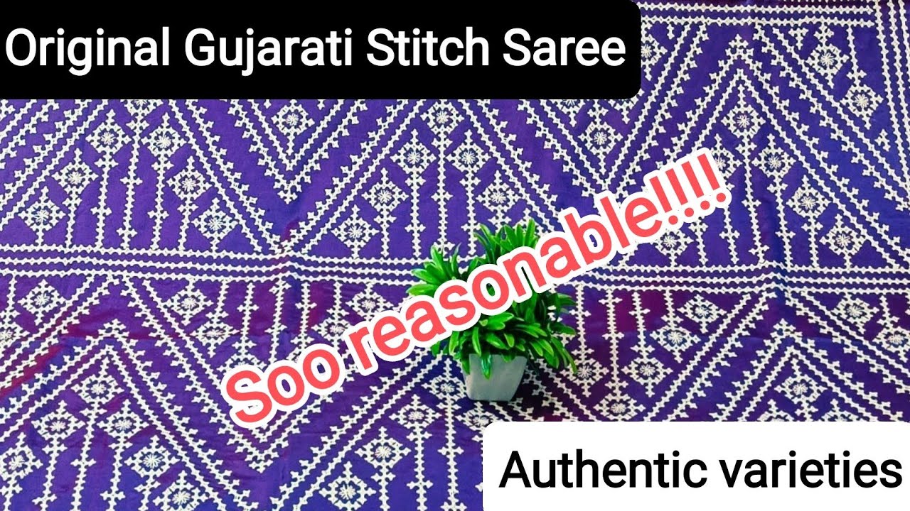 Hand Embroidered Gujarati Stitch Saree in Soft Bangalore Silk || Sakher ...