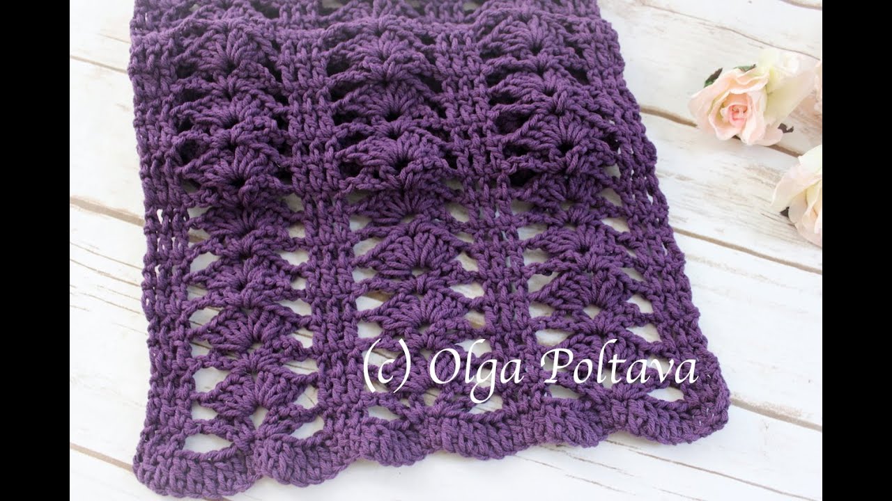 How to Crochet Lace Scarf Very Easy, Crochet Shells Scarf, Crochet ...