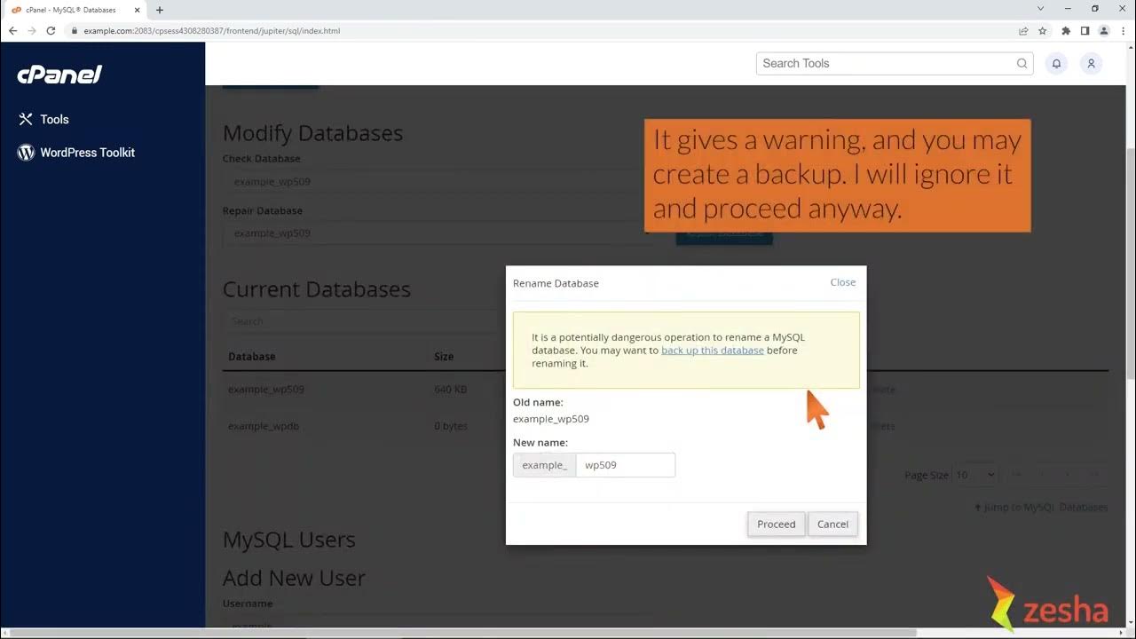 How to rename a database in cPanel with Extreme Web Technologies - YouTube