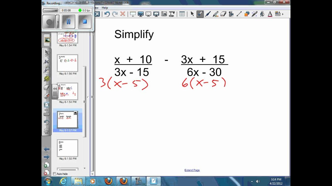 Algebra 2 9-2 Adding and subtracting rational expressions - Example 3 ...