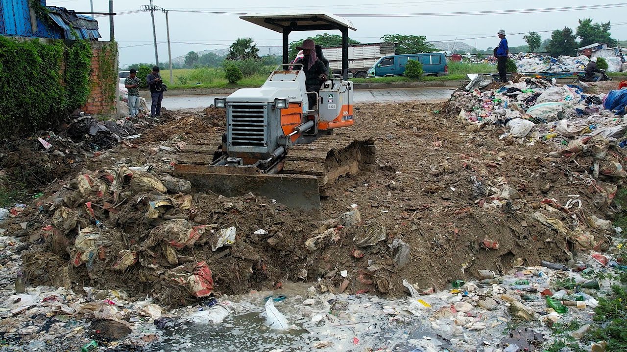 Complete Work of Cleaning, Bulldozer DX45M Pushing Pile of Garbage and ...