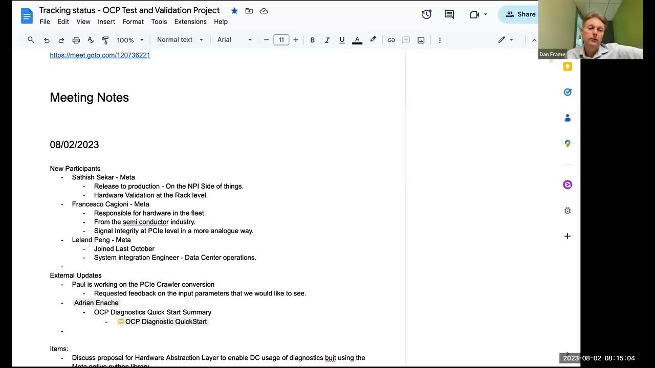 Test and Validation - OCP Subproject Weekly Call (Aug 2, 2023) - YouTube