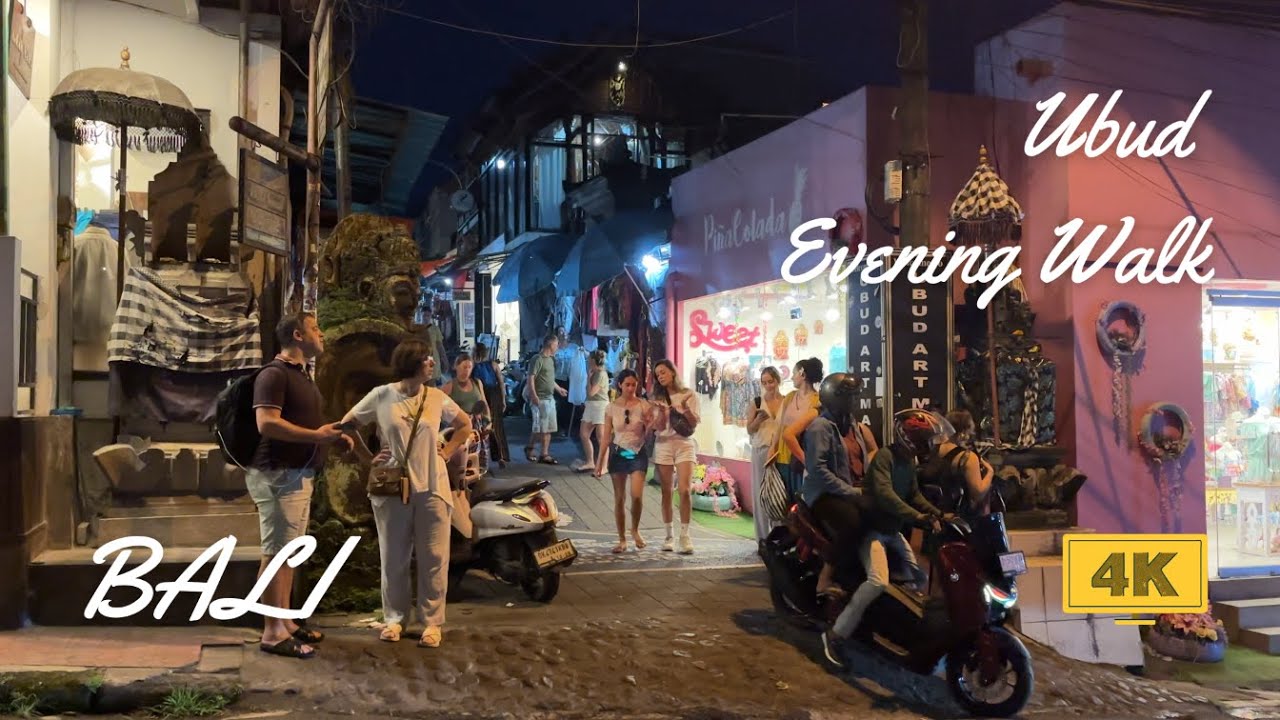 [4K] Calming Town Ambience | Evening Walk Around Centre of Ubud | Bali ...