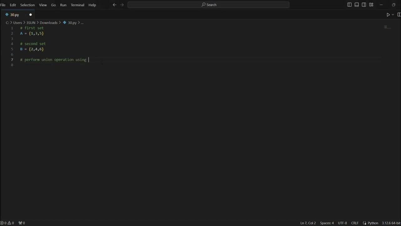 Python (Programming Language) Project 30: 'Union of Two Sets' Created by Trishanth Kumar - YouTube