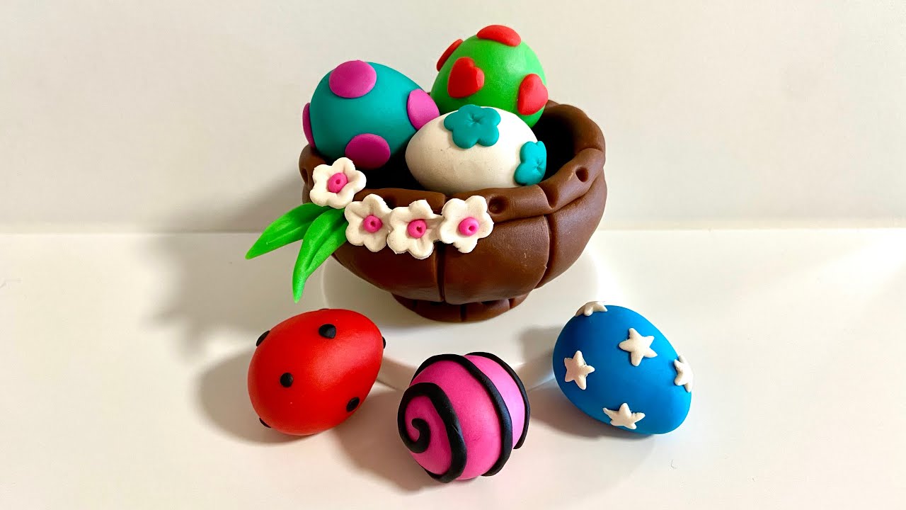 ️ Clay art- how to make colourful Easter eggs in a basket / playdoh ...