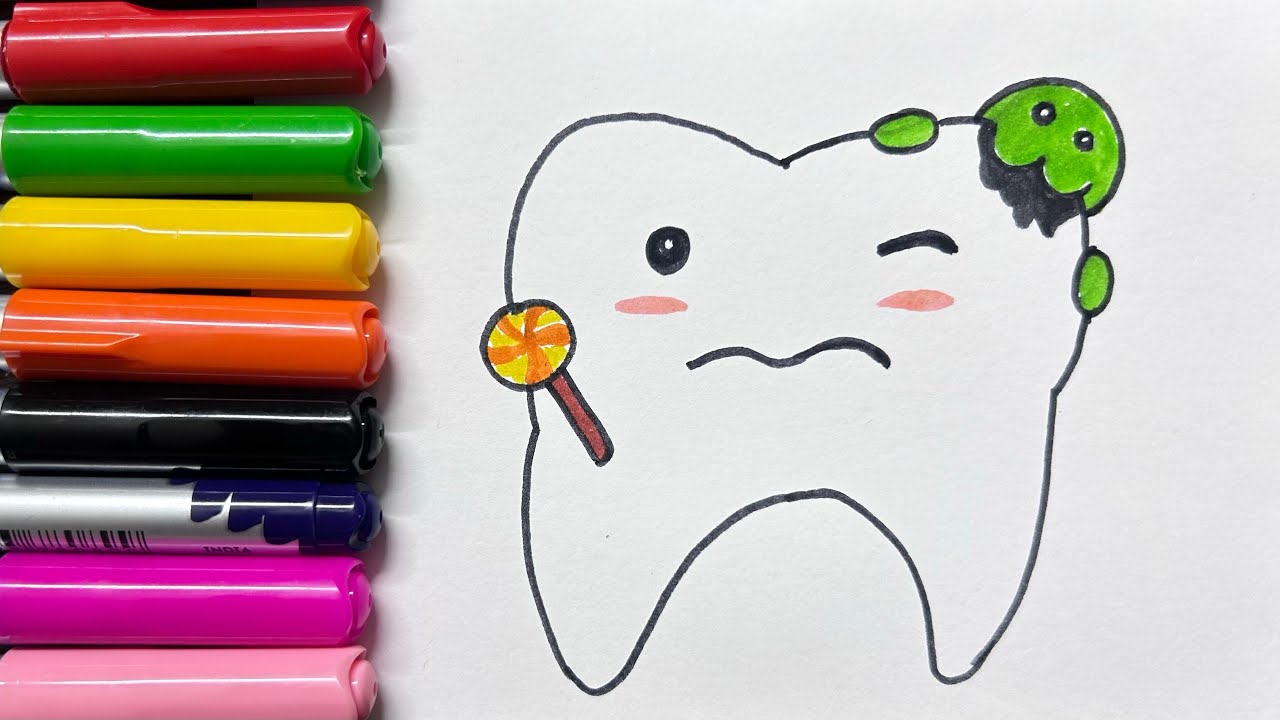 Cute Tooth Cavity Drawing For Kids - YouTube