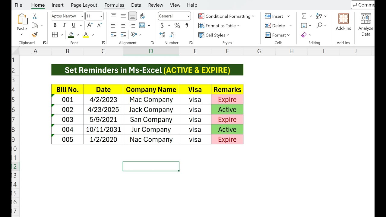 Set Reminders in Excel: Active & Expire Dates! - YouTube