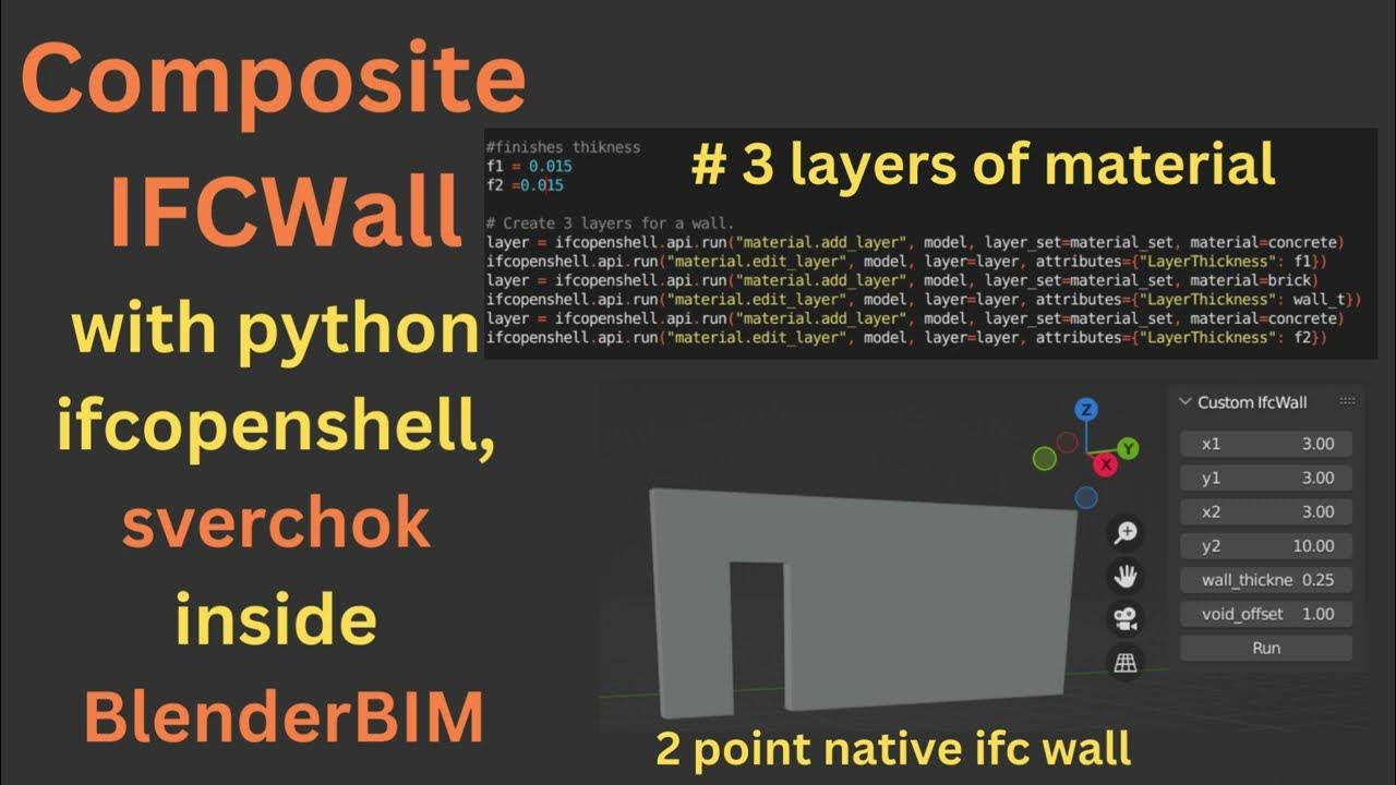 Parametric 3 layer ifc wall with python ifcopenshell code, sverchok insde BlenderBIM - YouTube