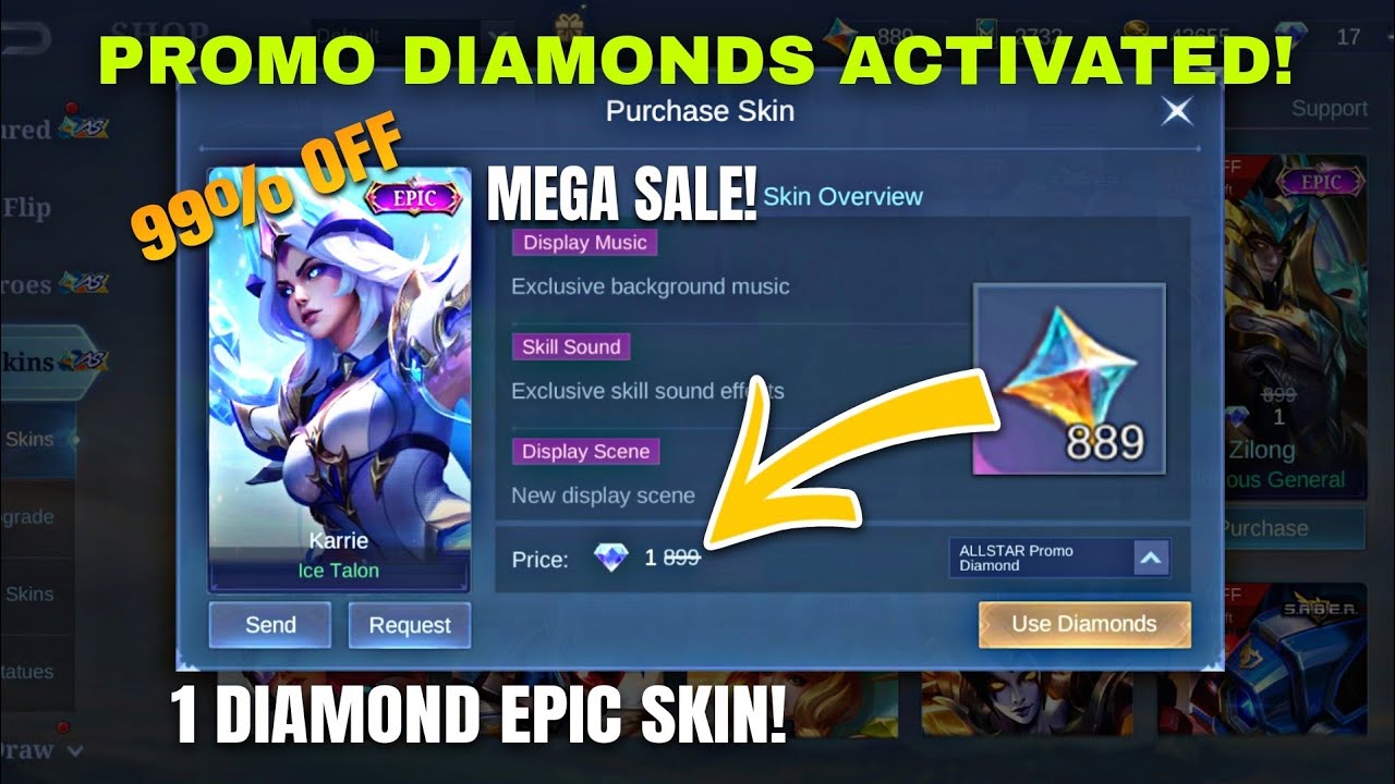 PROMO DIAMONDS ACTIVATED! 1 DIAMOND EPIC SKIN EVENT 2024 MOBILE LEGENDS ...