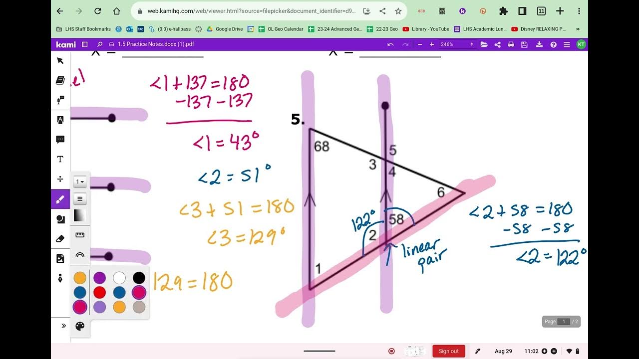 Parallel Lines and Transversals Solving Part 1 - YouTube