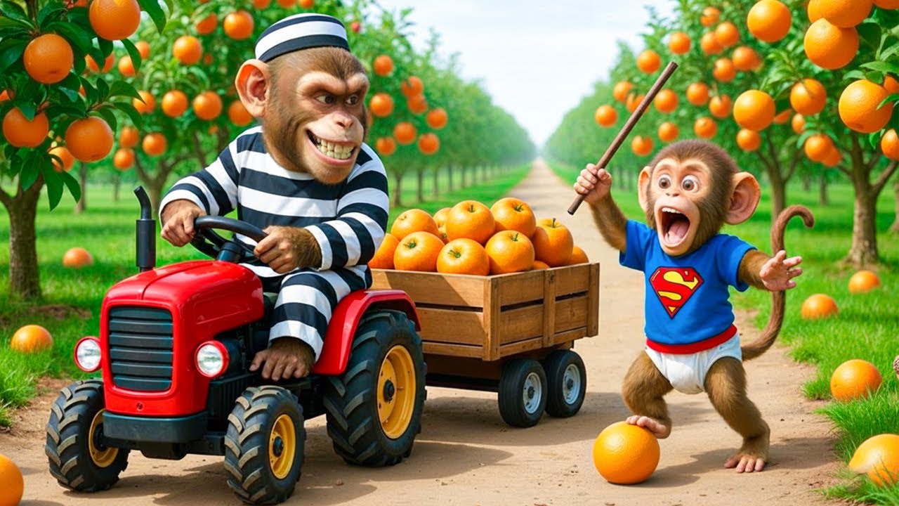 Monkey Zizi Drives Tractor to Harvest Oranges and Catch a Sneaky Thief ...