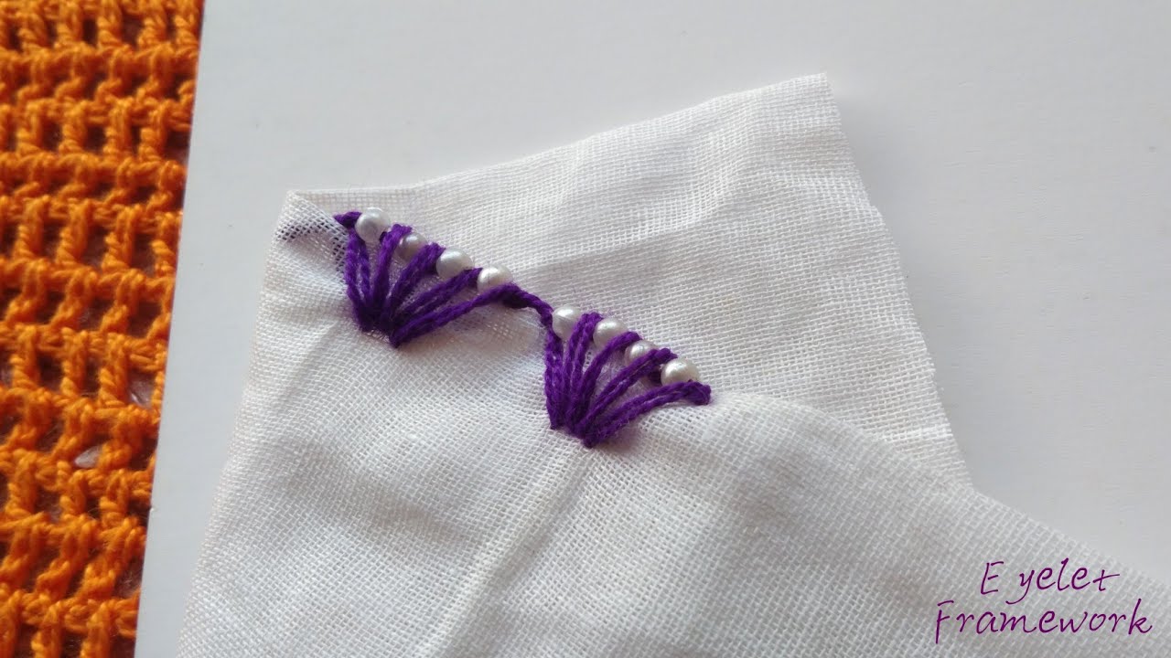 Needle Lace Embroidery Border Design Using Pearls - YouTube
