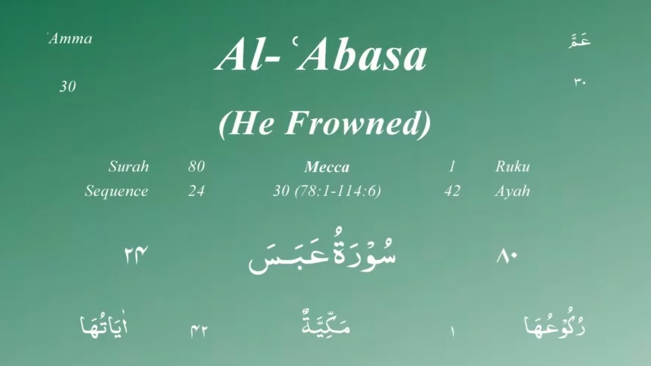 080 Surah Abasa | Mishary Al Afasy | Read Caption For Full Details Of ...