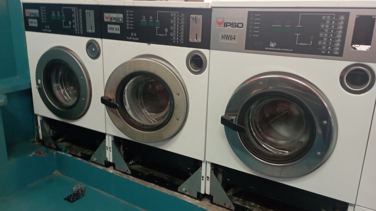 Broken IPSO HW 64 commercial washers at laundrette - YouTube