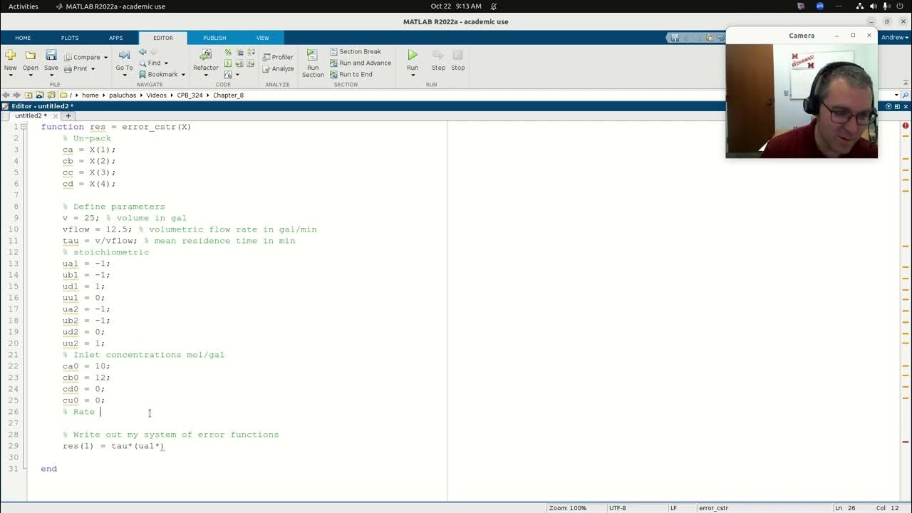 Solving a simple CSTR series reaction problem with MATLAB (1 of 2) - YouTube