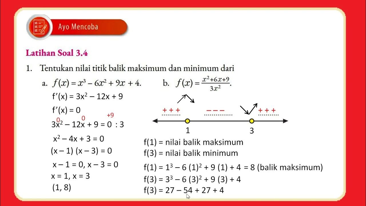 Tentukan nilai titik balik maksimum dan minimum dari (Latihan soal 3.4 Aplikasi Turunan) - YouTube