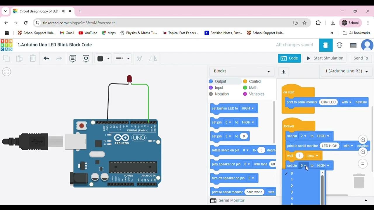 1 Arduino Uno Led Blinking using Block Code on Tinkercad - YouTube