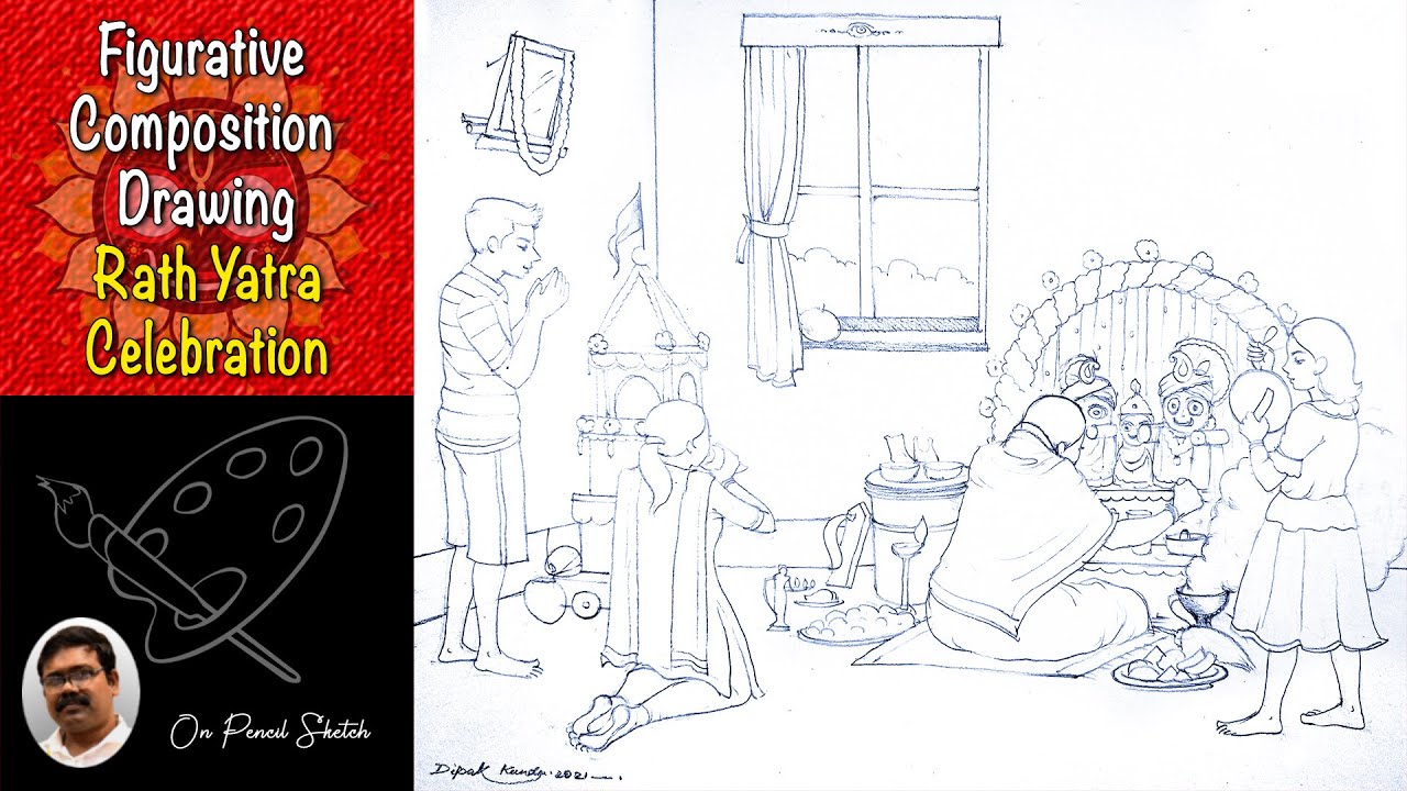 Rath Yatra Drawing Step By Step | Figurative Composition Drawing | Rath ...