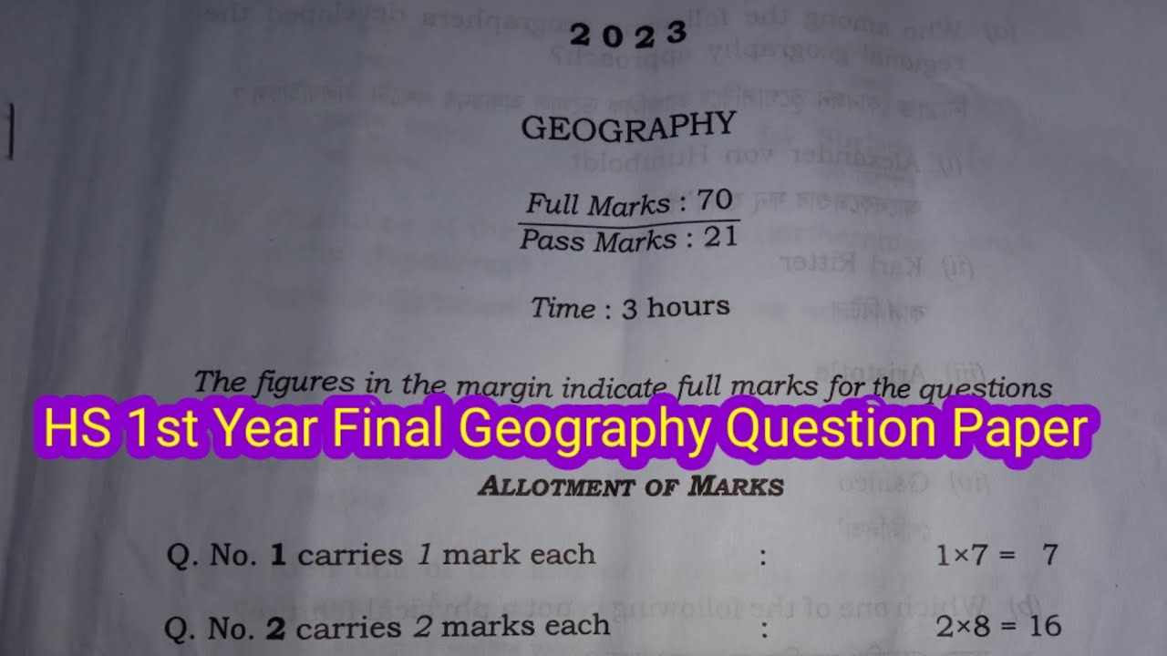 HS 1st Year Final Geography Paper//2023// - YouTube