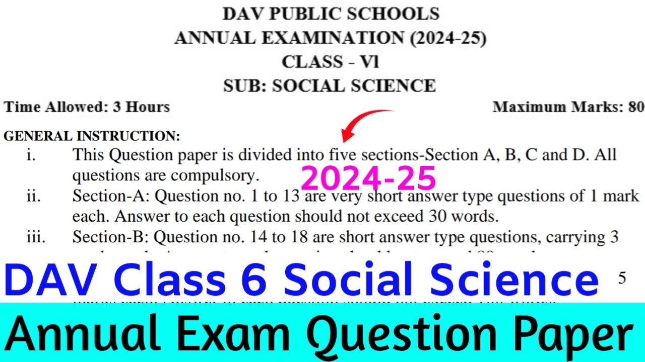 DAV Class 6 SST Annual Exam Question Paper 2024-25 | - YouTube