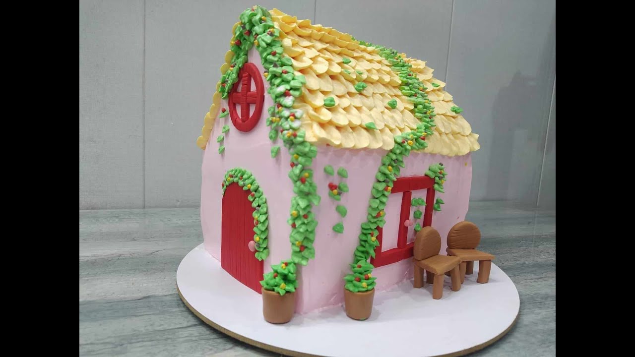 How to Make a House Cake in Whipped Cream. Easy Hut Cake Tutorial Step ...