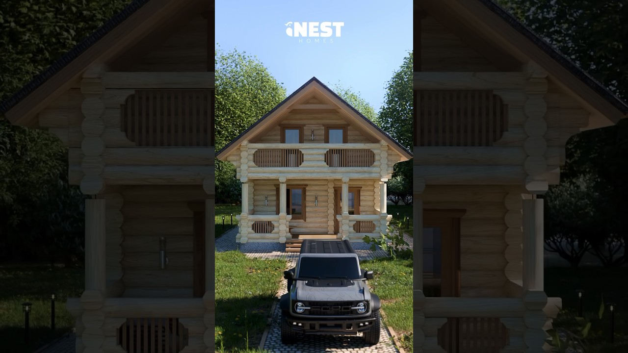 Dom z naturalnych bali ręcznie ciosanych. Projekt „Magdalena” od firmy Nest Homes. +48 733 888 ...