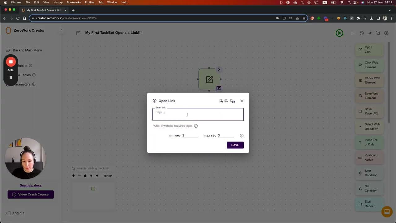 Create your first TaskBot by using Open Link building block in ZeroWork - YouTube