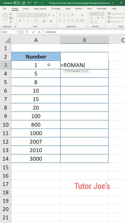 Convert English Numbers to Roman Numerals in Excel | Tutor Joes - YouTube