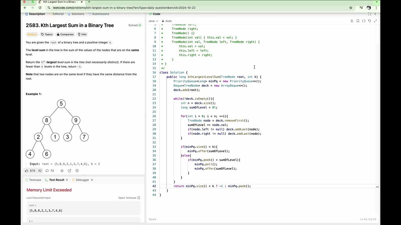 2583. Kth Largest Sum in a Binary Tree - YouTube