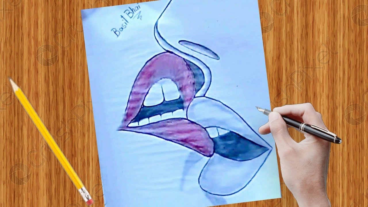 How to People Kissing || boy and girl kiss drawing || lips kiss art ...