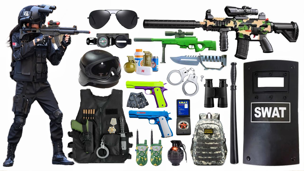 Special Police Weapons Toy set Unboxing-M416 guns, Gas mask, Glock ...