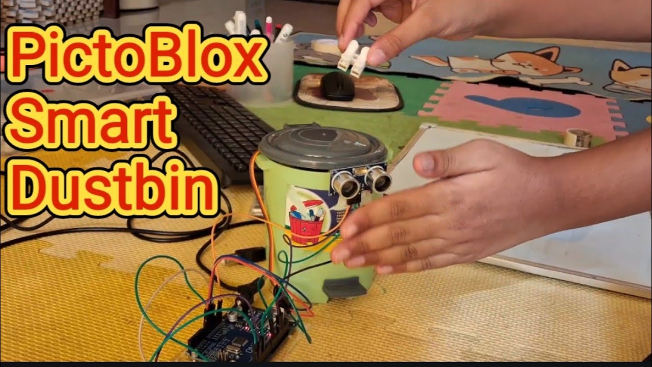 Smart Dustbin using PictoBlox+ Arduino ultrasound sensor, Servo motor ...