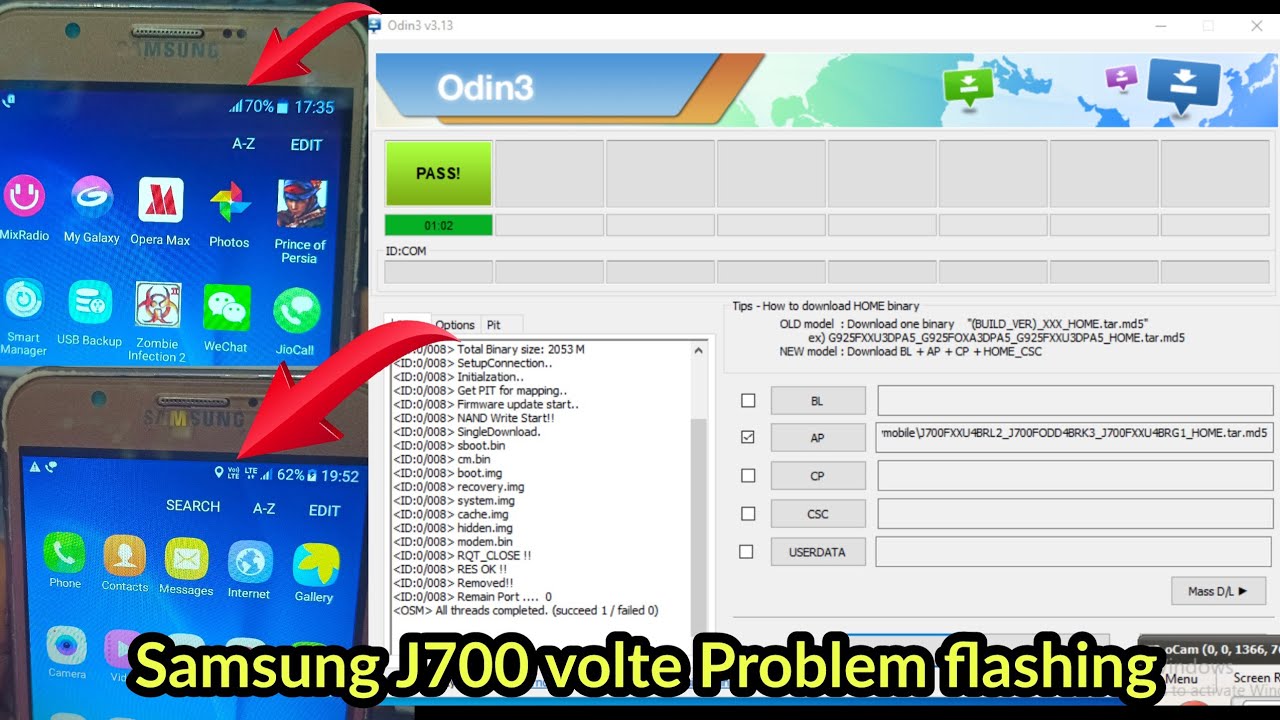 Samsung J700F/DD volte Problem flashing 100% Done - YouTube