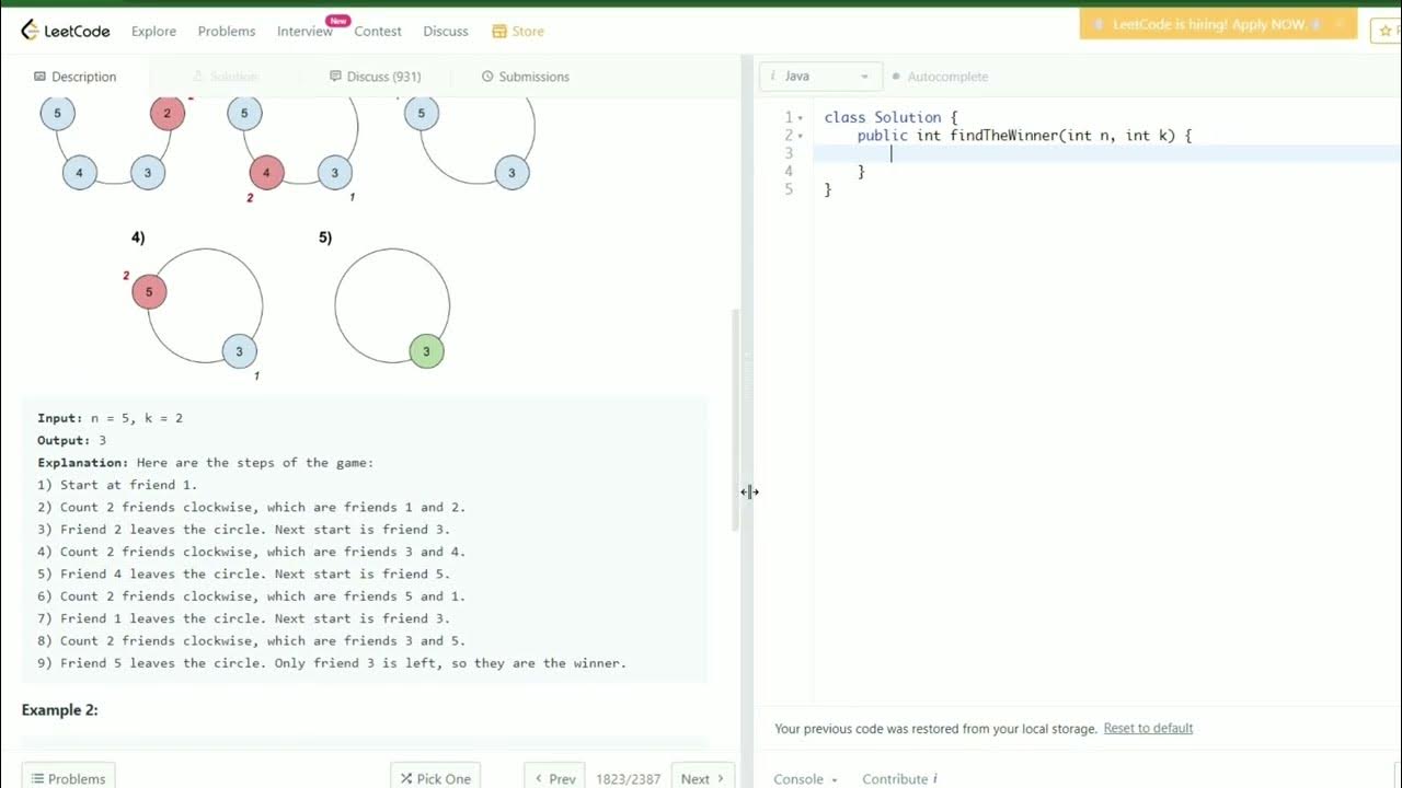 Leetcode/Find the winner of the circular game/ Easy Java solution - YouTube